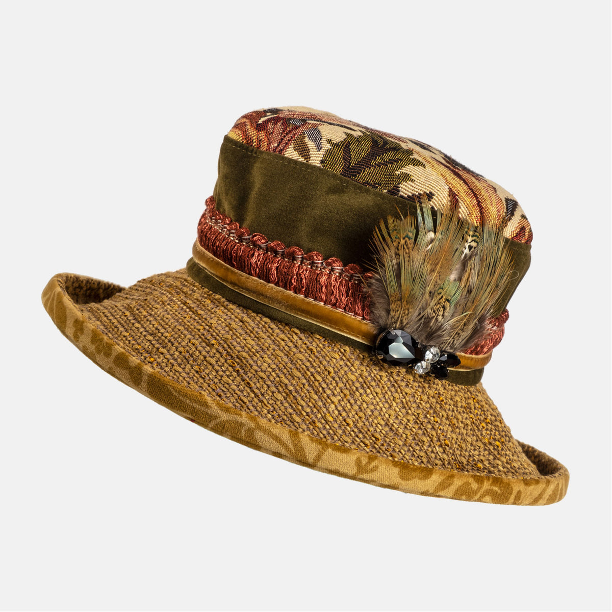 Vintage Fabric Hat with Feather Decoration – Proppa Toppa Hats