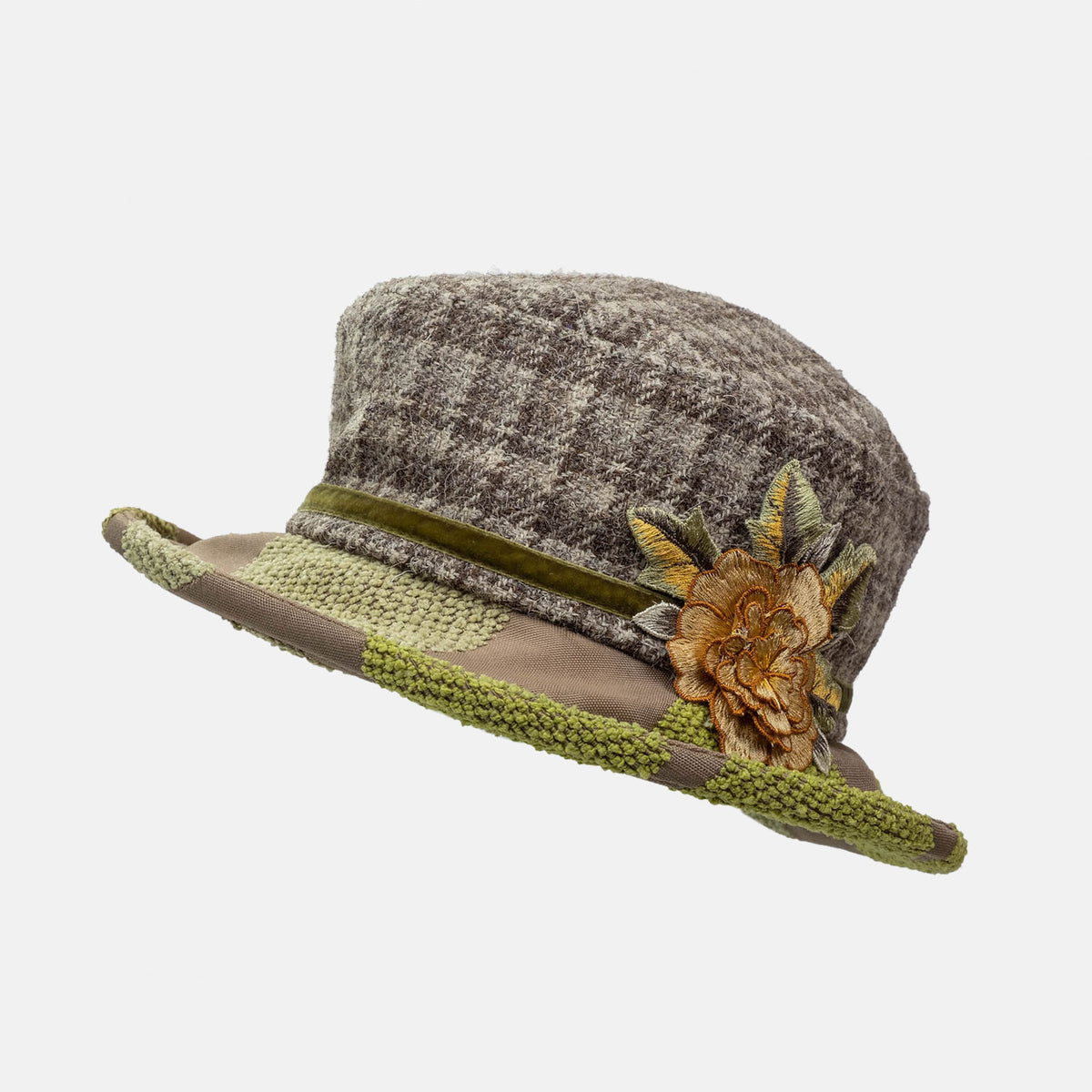 Vintage Boned Brim Wool Check & Chenille Textured Small Brim Hat Limit ...